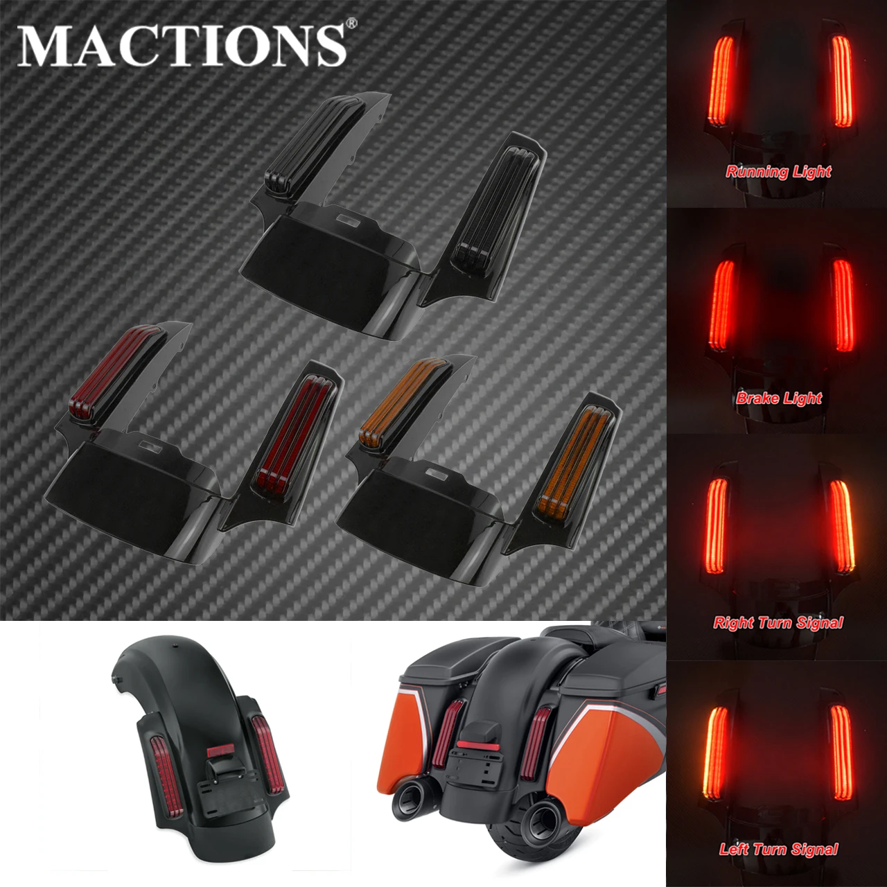 Motorcycle Rear Fender Extension Fascia LED Brake Light For Harley ...