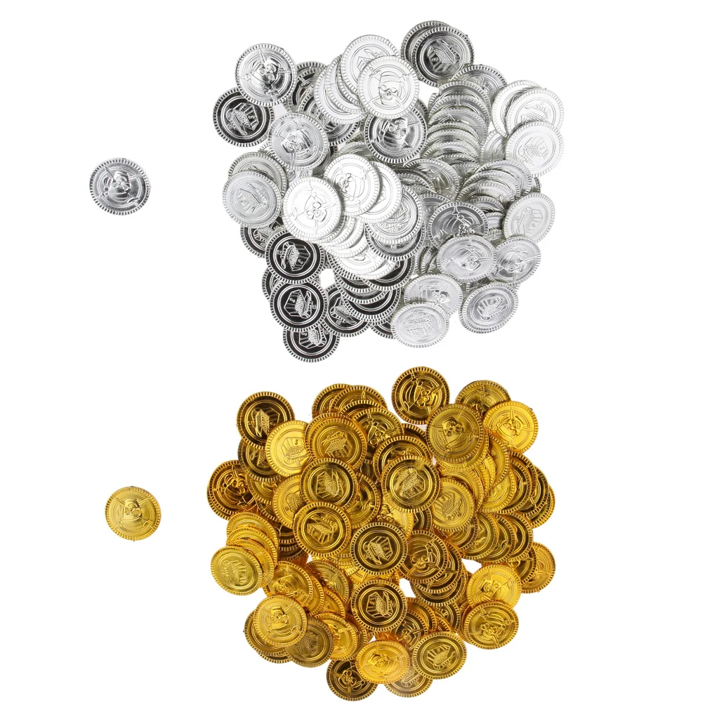 200pcs Pirate Coins Gold Silver Coins Game Coin Prop Happy Halloween ...