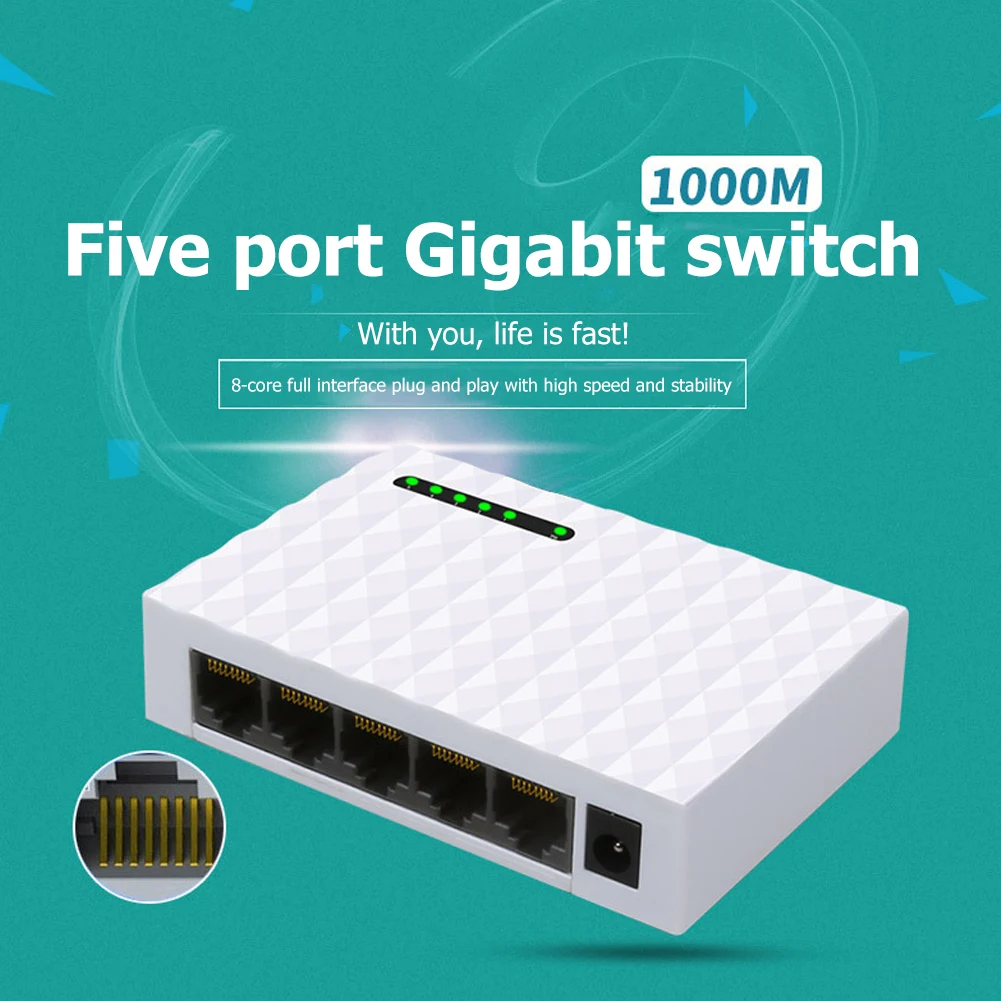 Mini 5-Port Desktop 1000 Mbps Network Switch Gigabit Fast RJ45 Ethernet ...