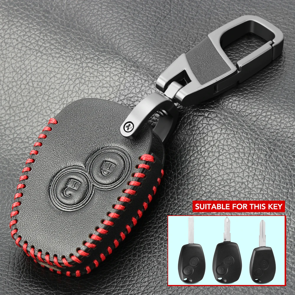 2 Button Leather Car Remote Key Case Shell Fob For Renault Duster Clio ...