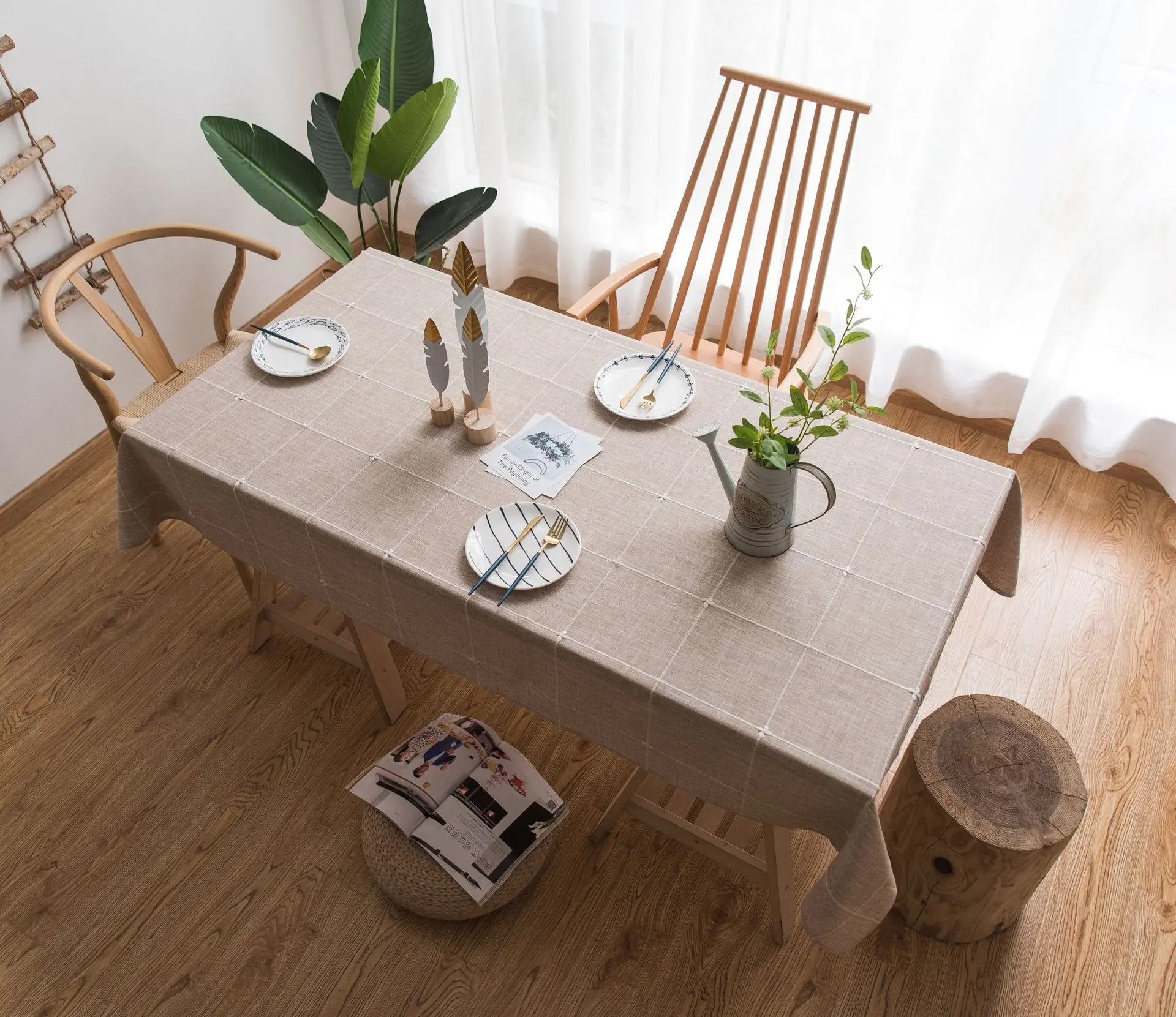 Japanese Table Cloth Cotton Linen Style Polyester Plaid Lattice ...