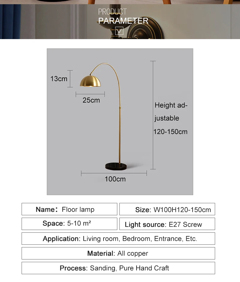 Lamparas LED Nordic Indoor Floor Lamp Copper Bedroom Fishing Stand ...