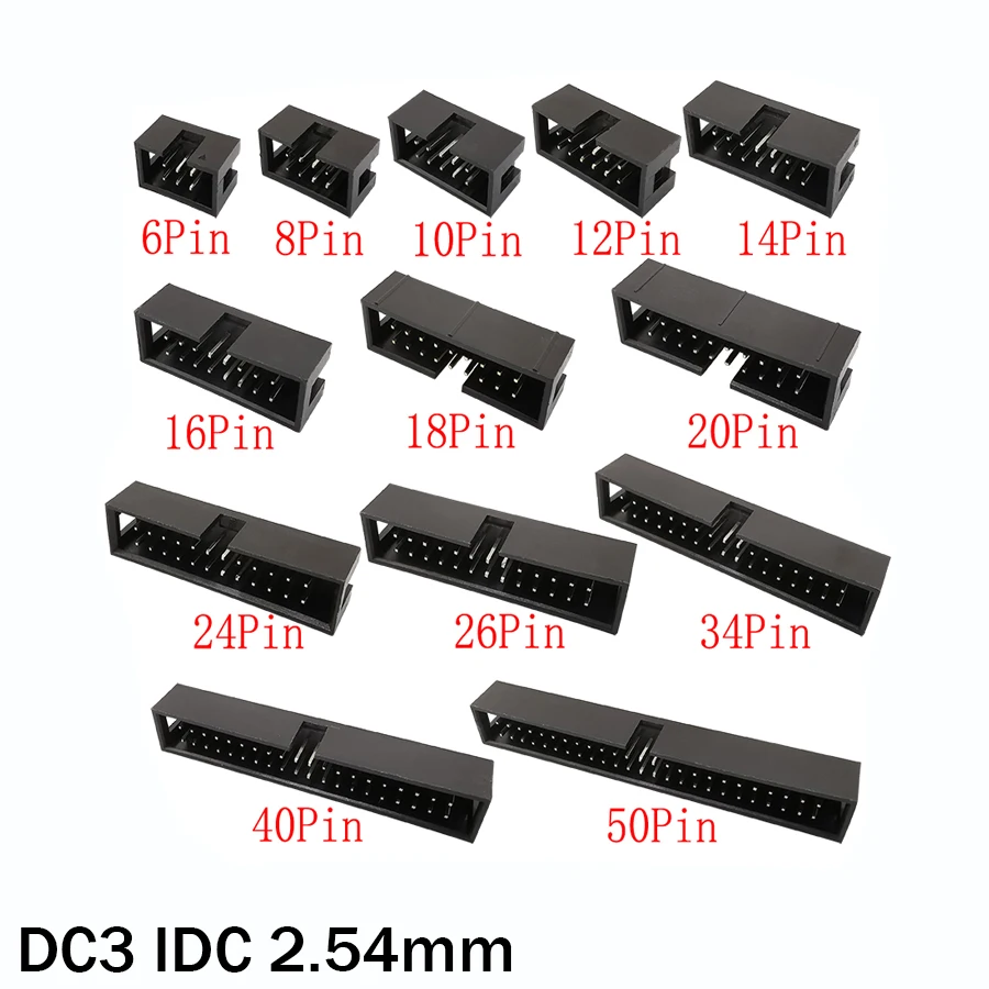 10Pcs DC3 6P~50Pin IDC 2.54mm Pitch Male Socket Pin Header Connector ...