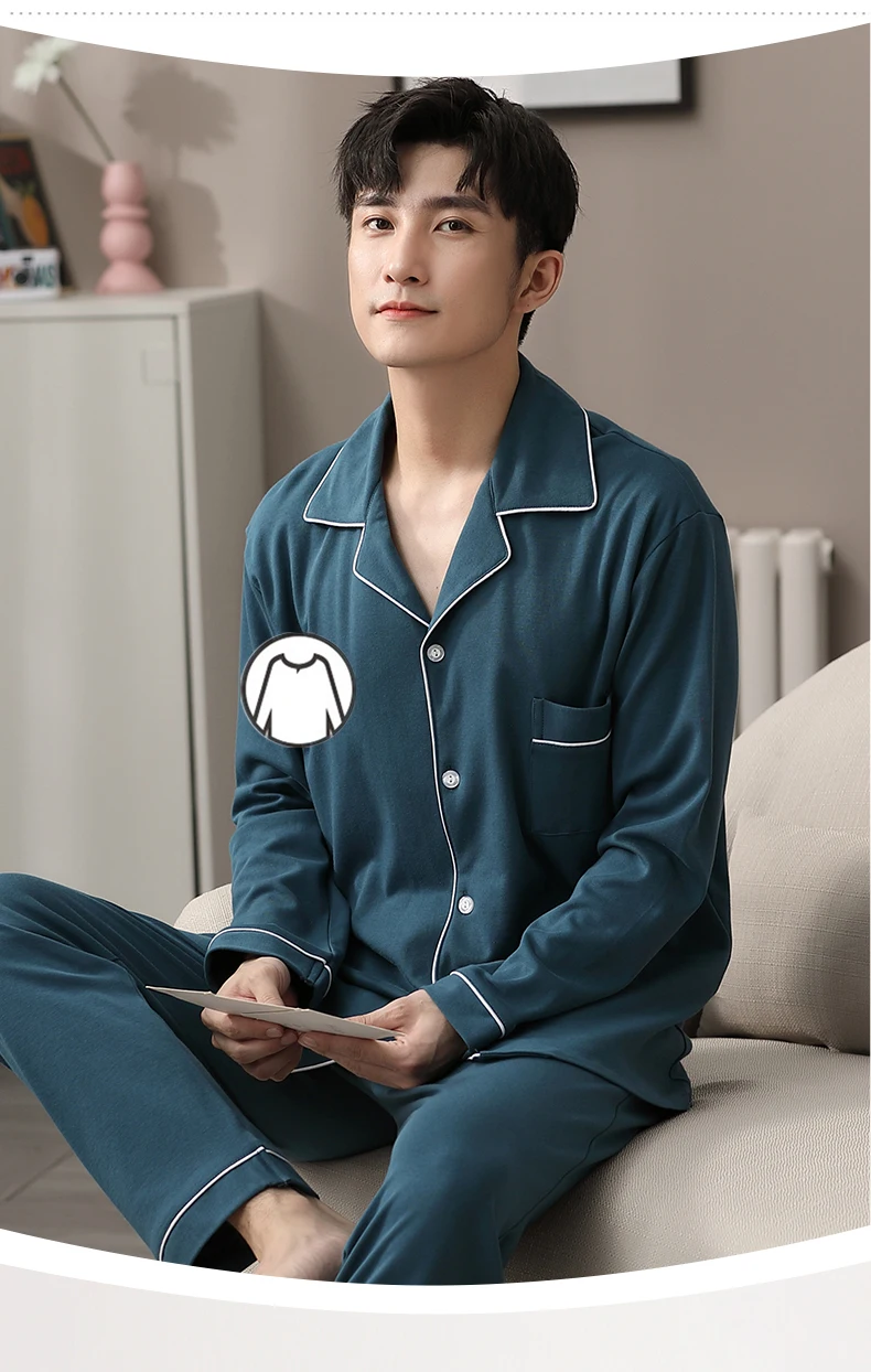 Pyjama en coton fin pour homme,vêtements de chambre à coucher,zones de ...