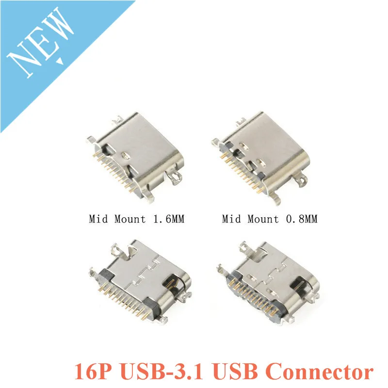 10pcs-16P-USB-3-1-USB-Connector-Type-C-Horizontal-Mid-Mount-Female-1 ...