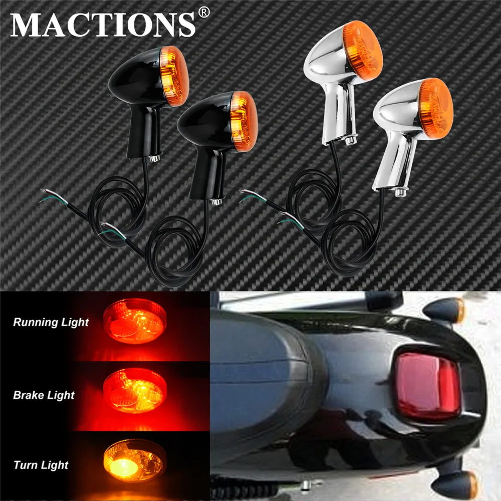 2xMotorcycle-Rear-Turn-Signals-Indicators-Amber-LED-Lights-Black-Chrome ...