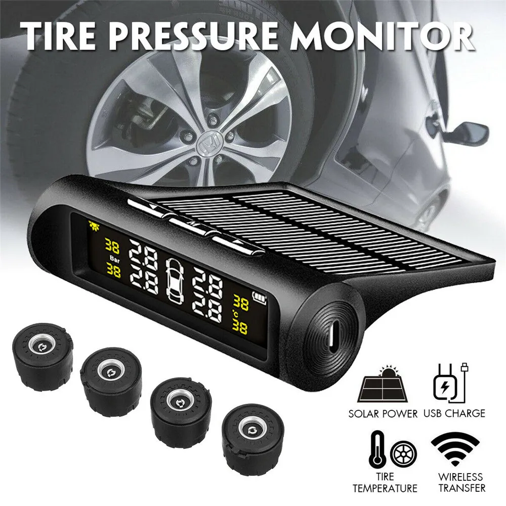 Solar TPMS With 4 Sensors Waterproof Tyre Pressure Monitoring System ...