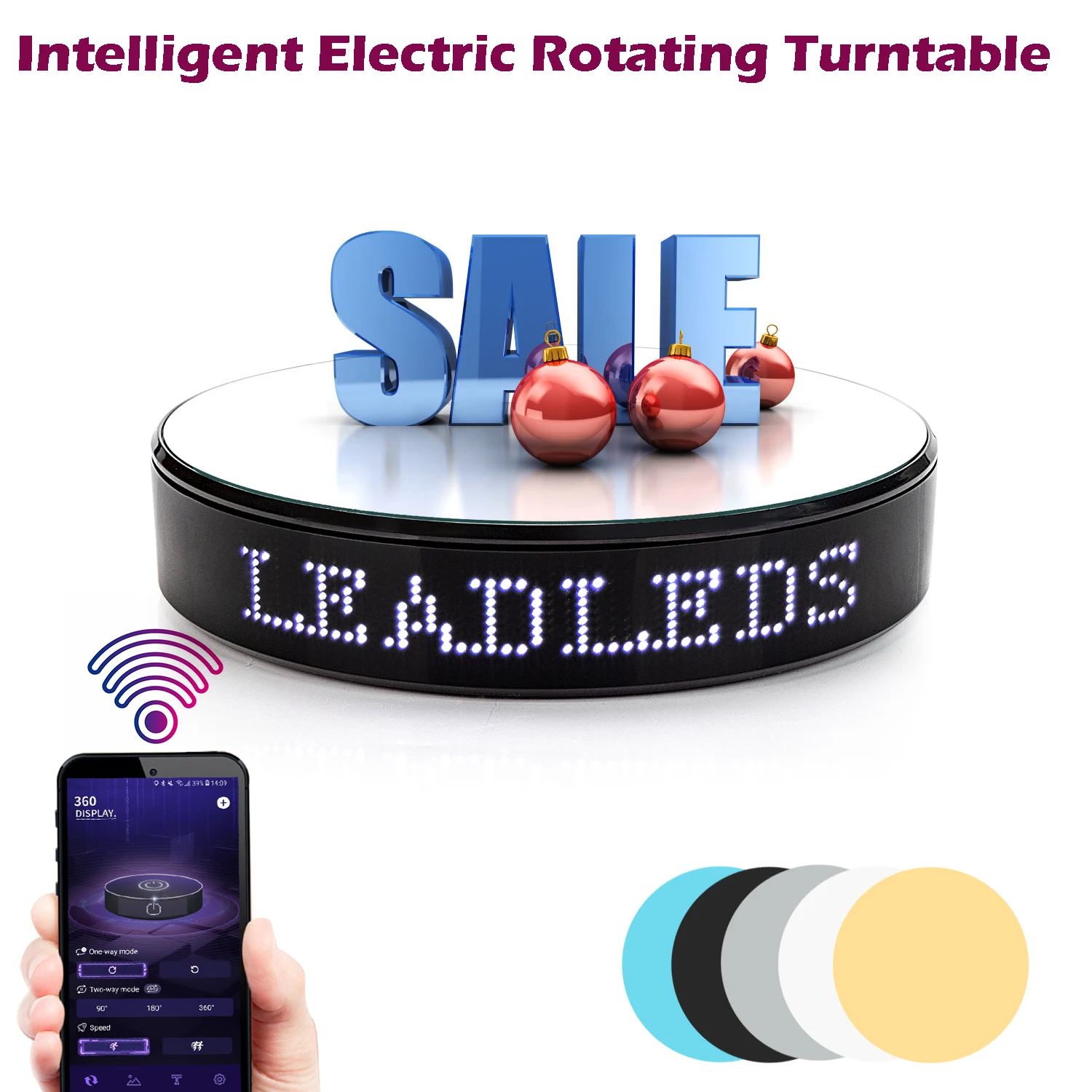 Bluetooth LED Display Text Turntable Stand 20CM 360 Degree Electric LED ...
