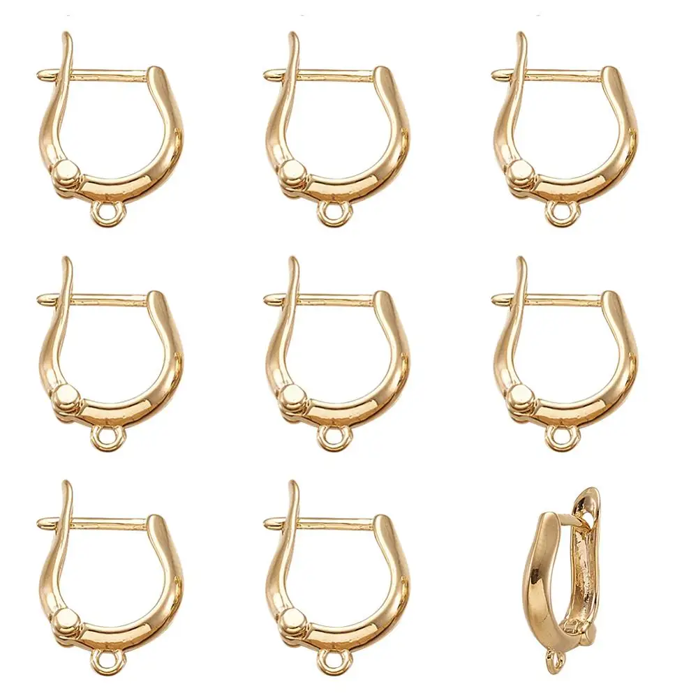 10pcs Golden Brass Hoop Earring Findings with Round Loop Leverback Open ...