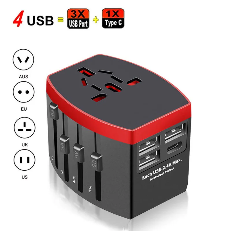 Novo 4usb universal adaptador de viagem multi plug extensão soquete ...