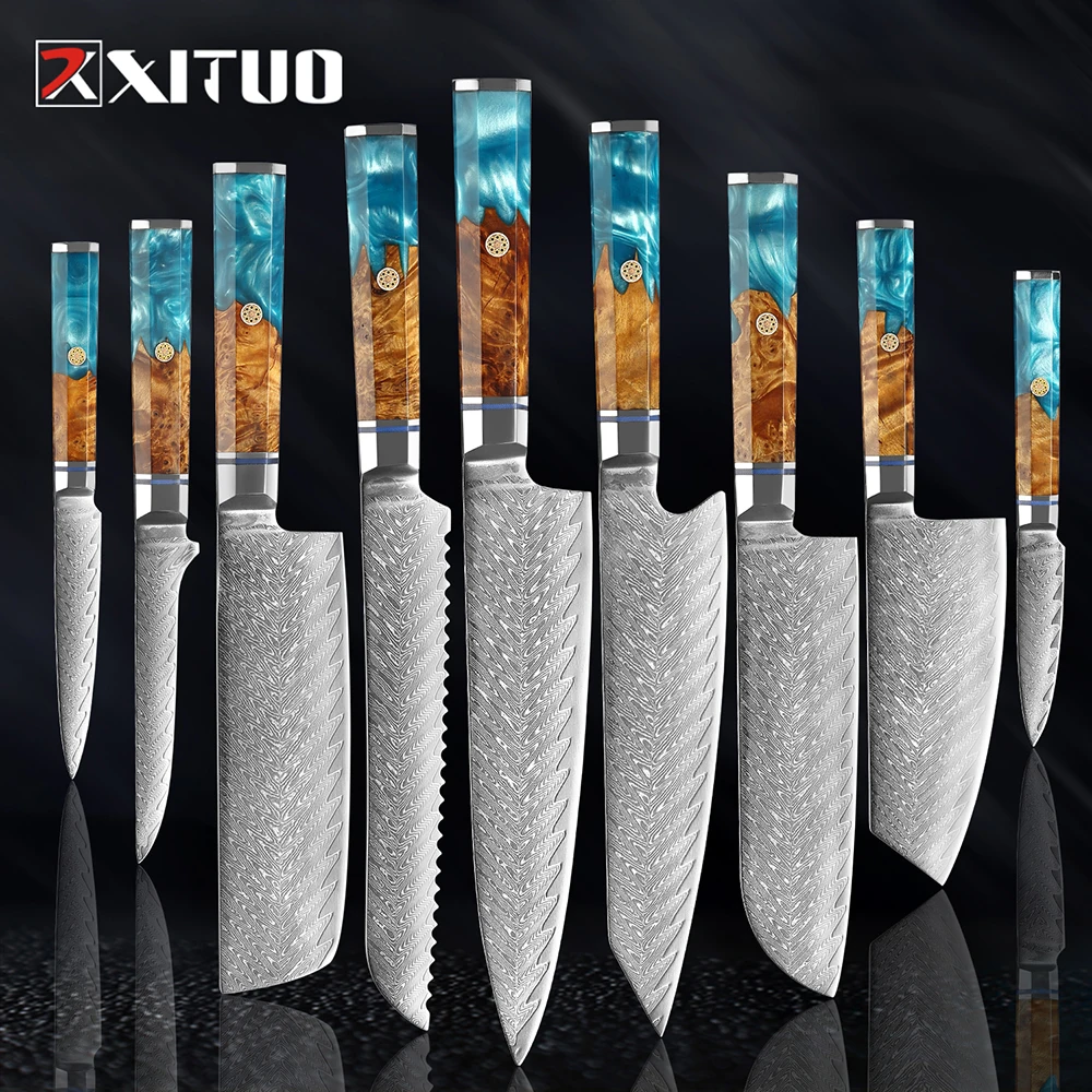 Xituo 1-9 Pcs Kitchen Knives Sharp Japanese Vg10 Damascus Steel Chef ...