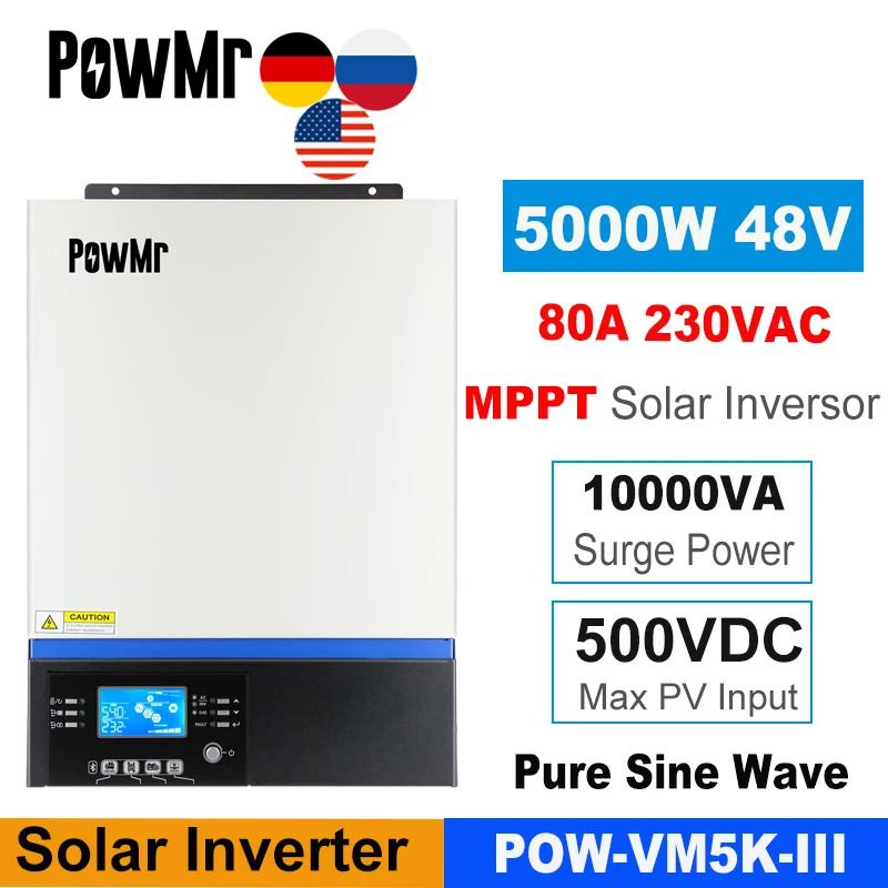 Powmr Off-grid 5000w Hybrid Solar Inverter 48v Dc 220v/230v Ac With 80a Mppt Solar Charger For ...