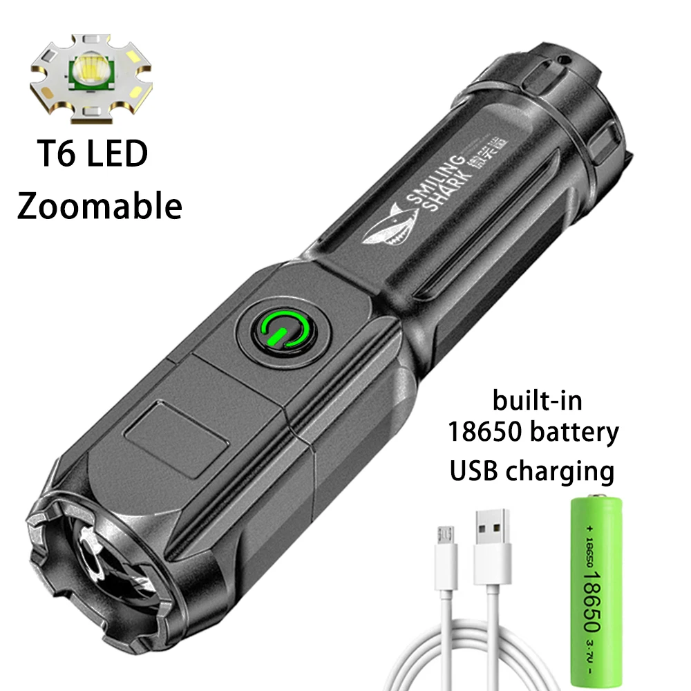 Led Flashlight Super Bright Zoomable USB Rechargeable T6 Torch ...