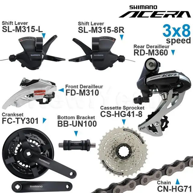 SHIMANO ALTUS Acera 3x8 Speed Groupset include M315 Shifter M310 Front/ M360 Rear Derailleur ...