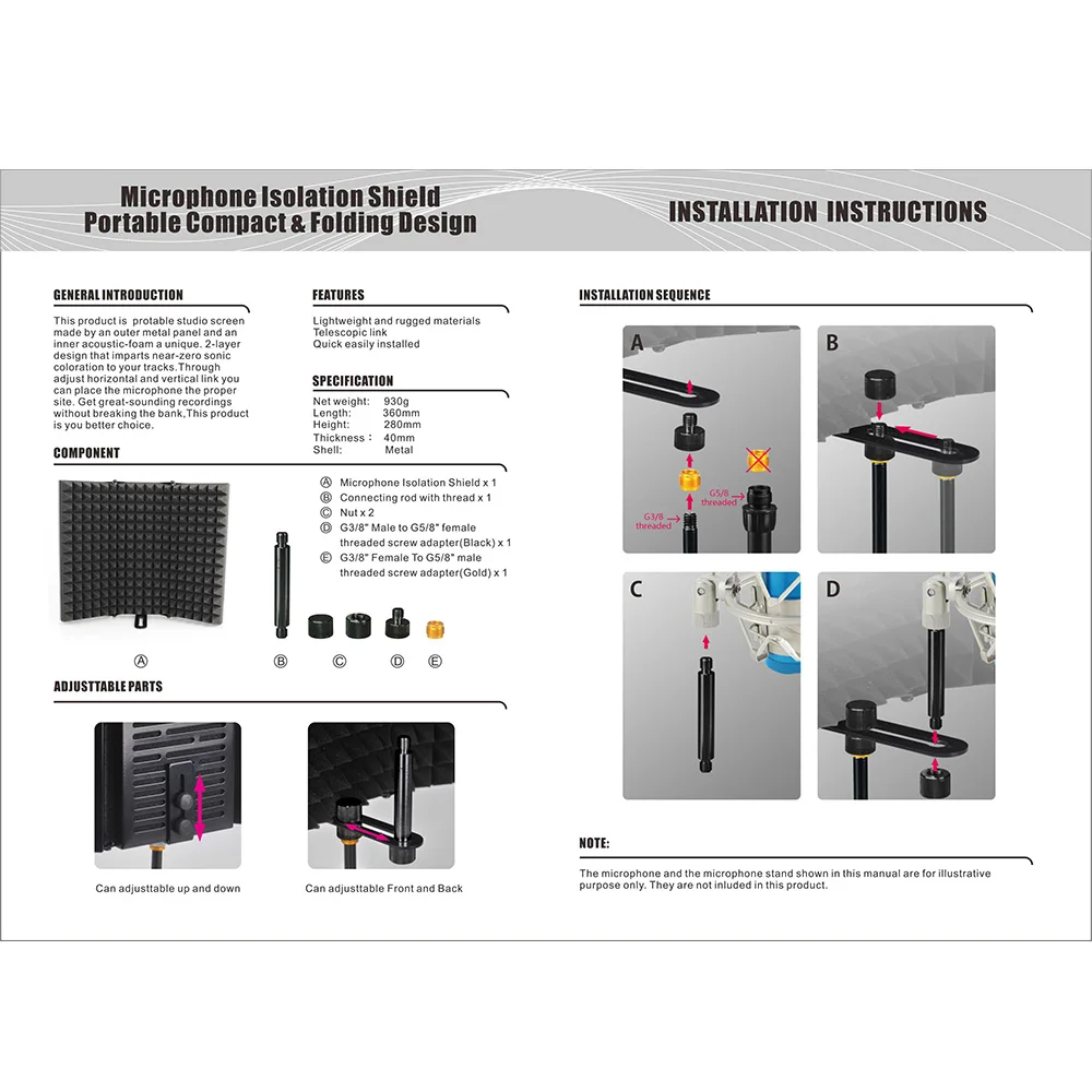 5 Panel Foldable Studio Microphone Isolation Shield Recording Sound ...