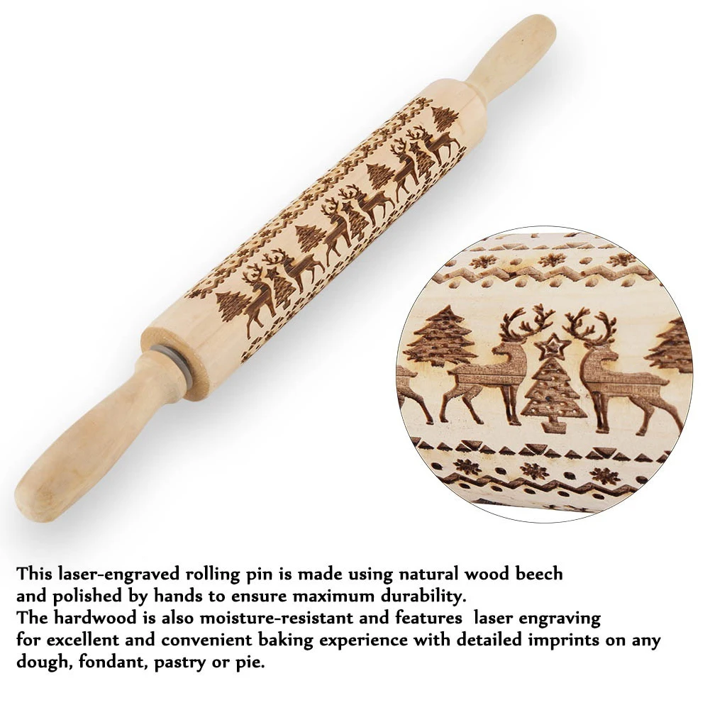 35X5cm Embossed Christmas Rolling Pin Snowflake Engraved Pattern Roller ...
