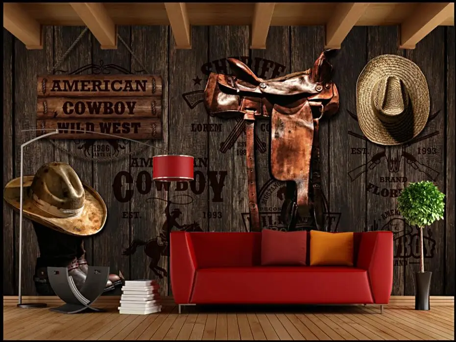 custom mural on the wall paper 3 d Retro nostalgic western cowboy bar ...