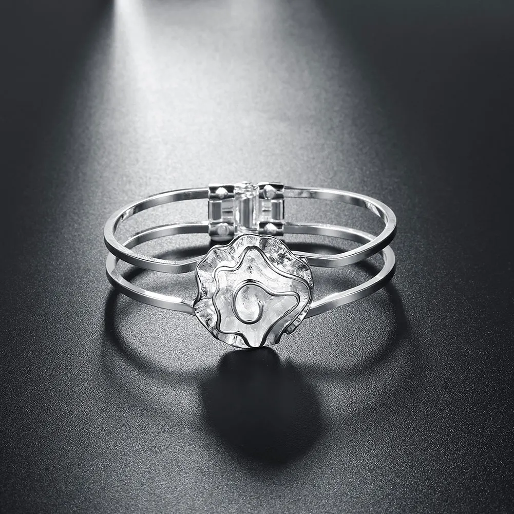 Fine 925 Stamp Silver color Jewelry set rose flower bangle rings ...