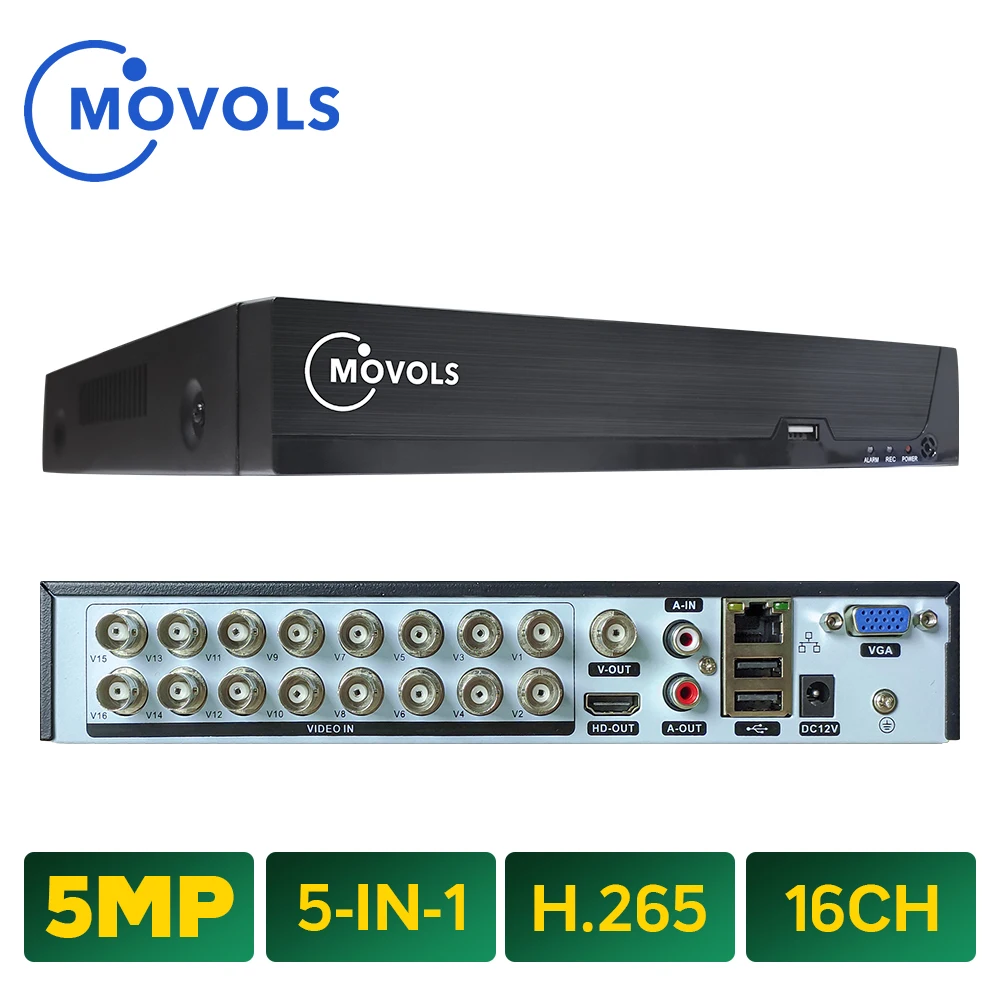 MOVOLS DVR 16CH CCTVH.265 Video Recorder for 5MP Wired Analog ...