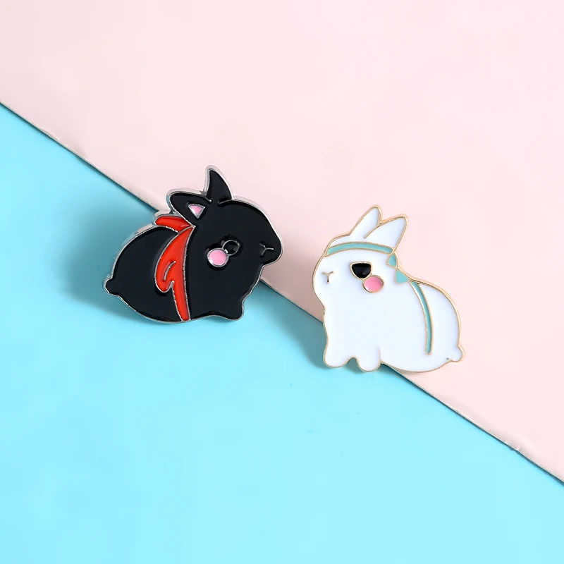 Cute Cartoon Couple Rabbit Lapel Enamel Pins Black White Valentine's ...