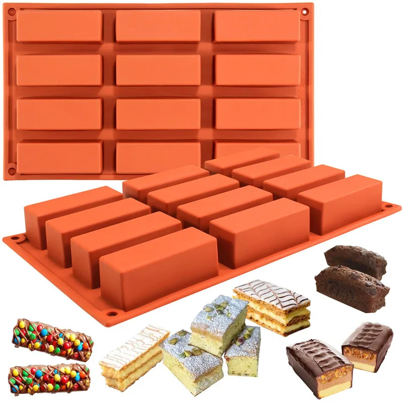 12 Cavity Mini Rectangle Shapes Silicone Cake Mold Fondant Chocolate ...