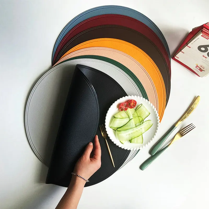 Leather-Placemat-Round-European-Style-Heat-Insulation-Pad-Imitation-PU ...