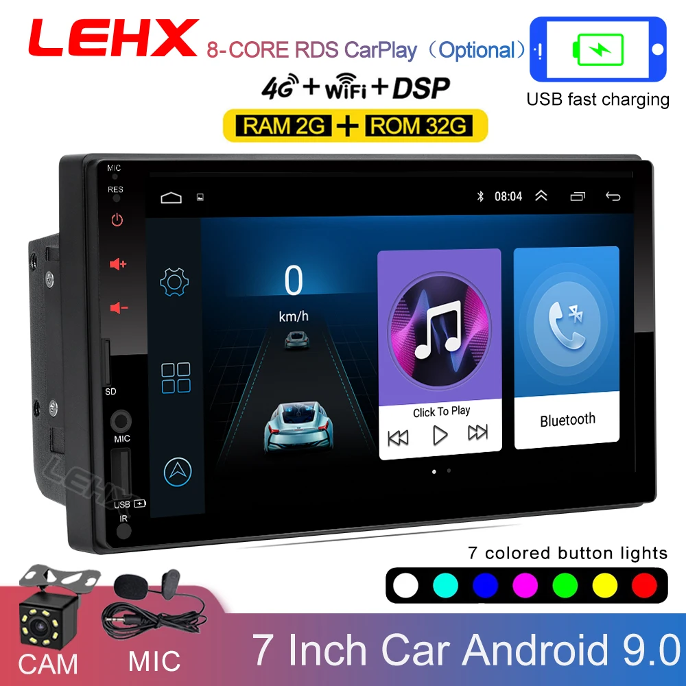 LEHX Radio con GPS para coche, reproductor Multimedia con Android 9,0, 7 pulgadas, vídeo, dvd ...