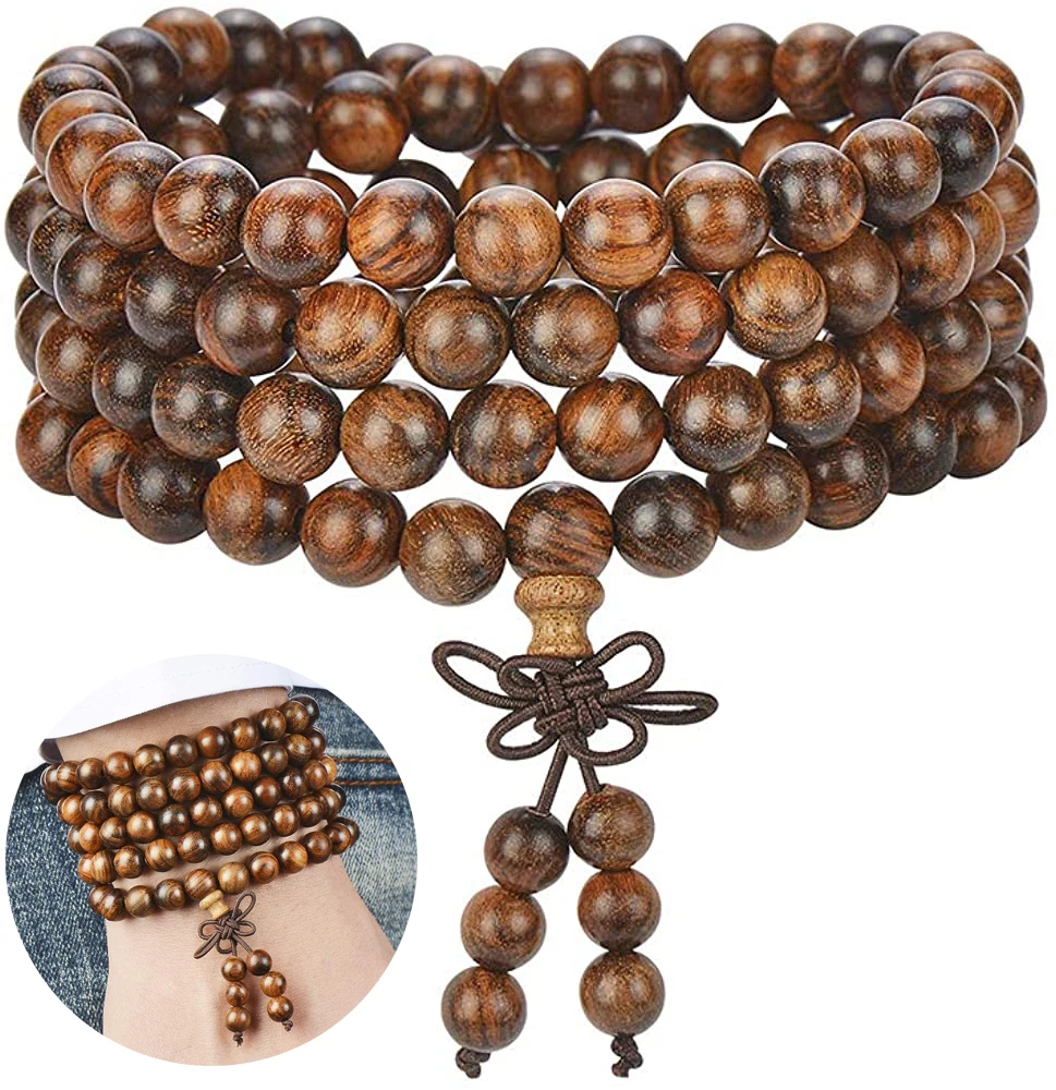 6mm Natural Sandalwood Buddhist Buddha Wood Beads Bracelets Prayer ...