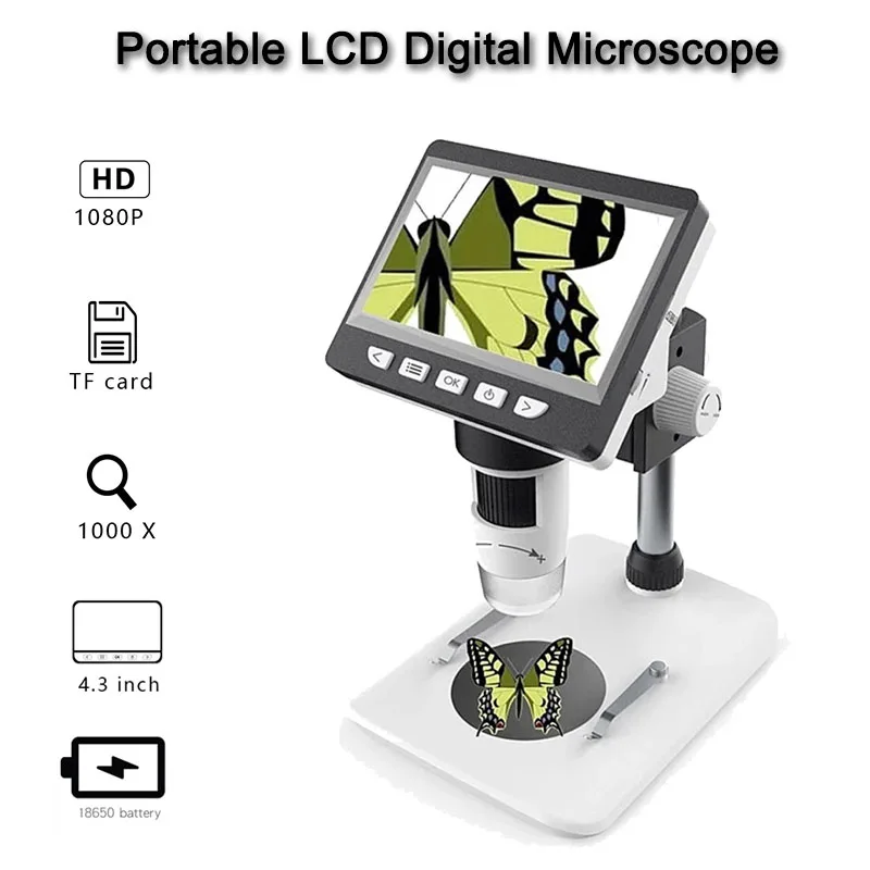 4.3 Inch 1000X Digital Microscope HD 1080P Electronic Desktop Soldering ...