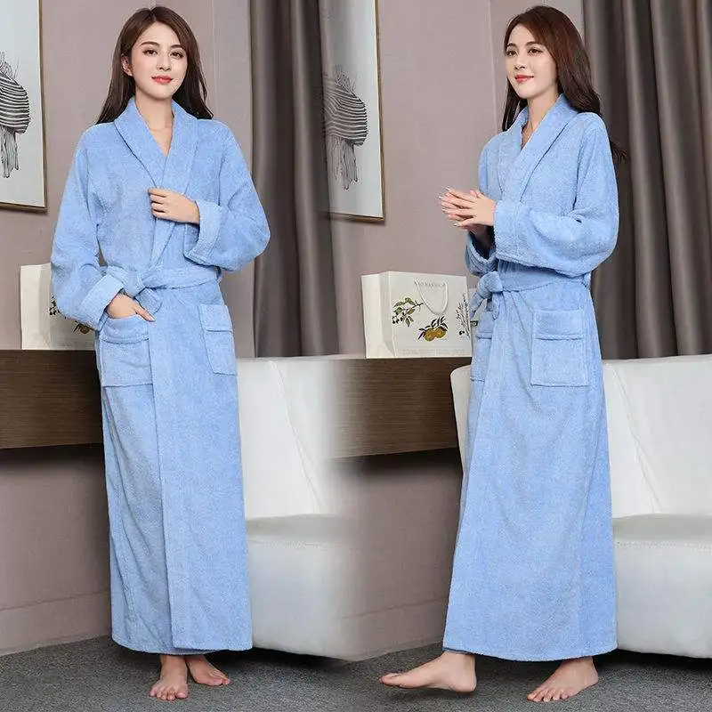100% Cotton Toweling Terry Extra Long Extra Thick Robe Blue Bath Robe ...