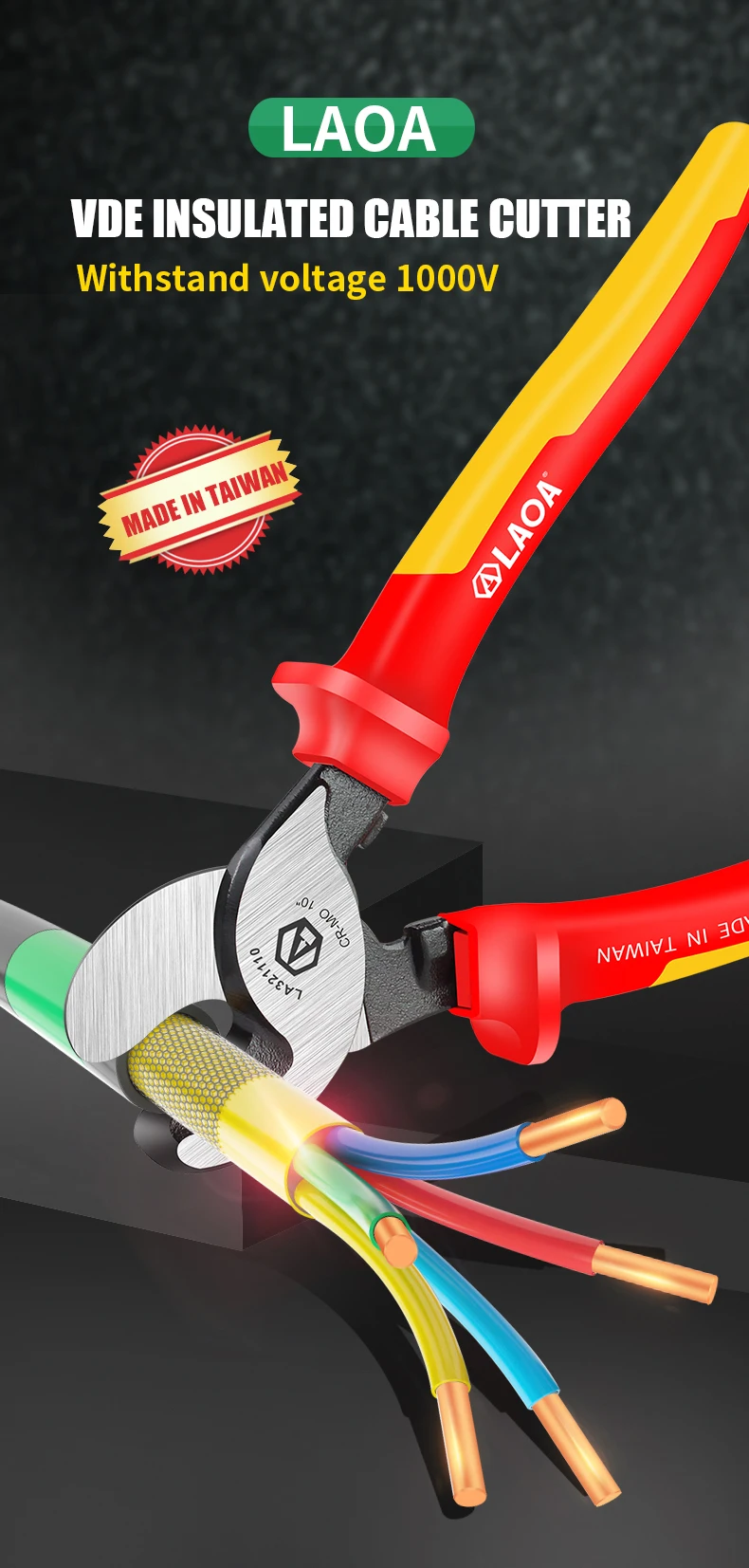 LAOA VDE insulated cable cutter insulated cable pilers Wire stripper Electrician scissors 1000V ...