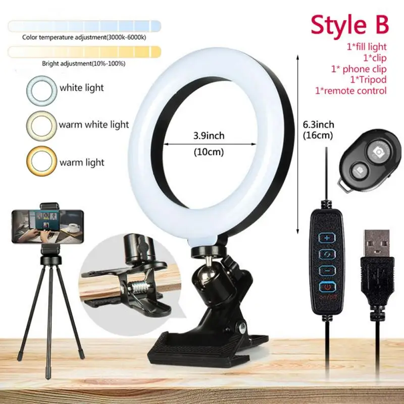 16cm 6 Inch Ring Light With Tripod Stand Usb Charge Selfie Led Lamp ...