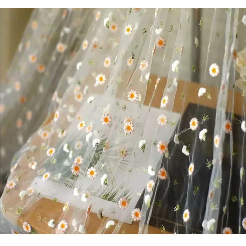 Tela de tul con bordado Floral de margaritas suaves para camisas de ...