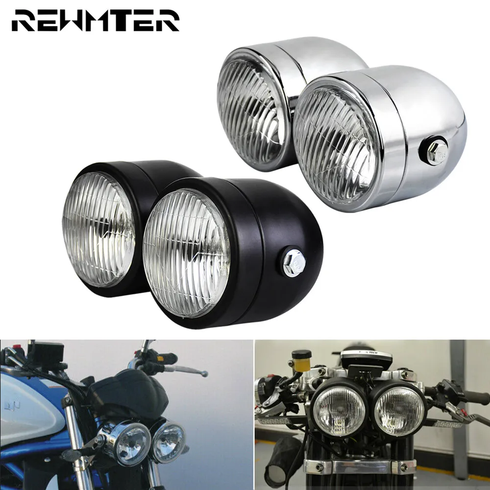 2PCS-Motorcycle-Twin-Front-Dual-Headlight-Cafe-Racer-Headlamp-For ...