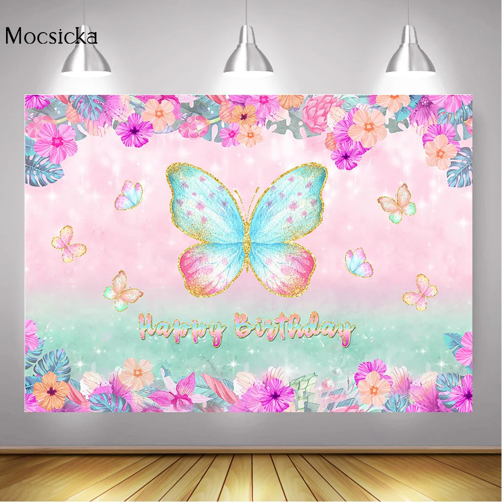Watercolor-Butterfly-Theme-Happy-Birthday-Backdrop-Decorations ...