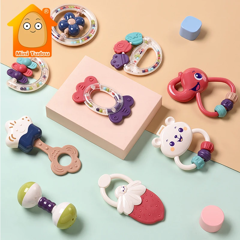 7PCS Baby Rattles Colorful Hand Hold Set Cartoon Shaking Bell Plastic ...