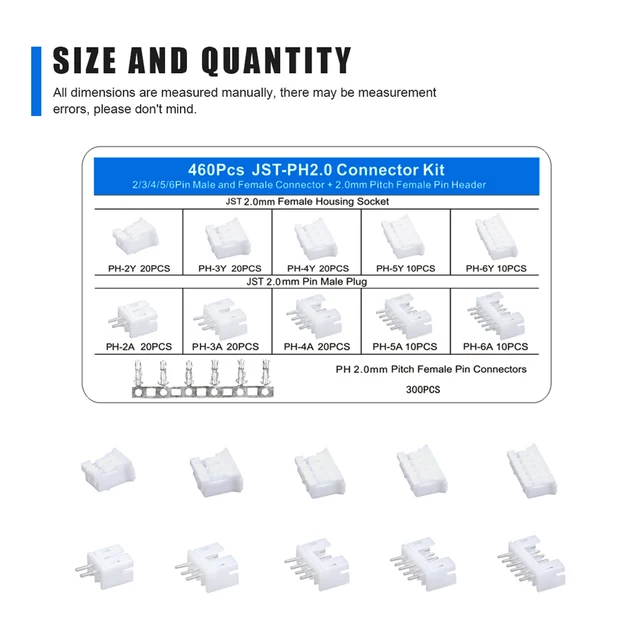 460Pcs Jst-Ph Jst Terminals Kit.2.0Mm Pitch Pin Fejléc, Ház Adapter ...