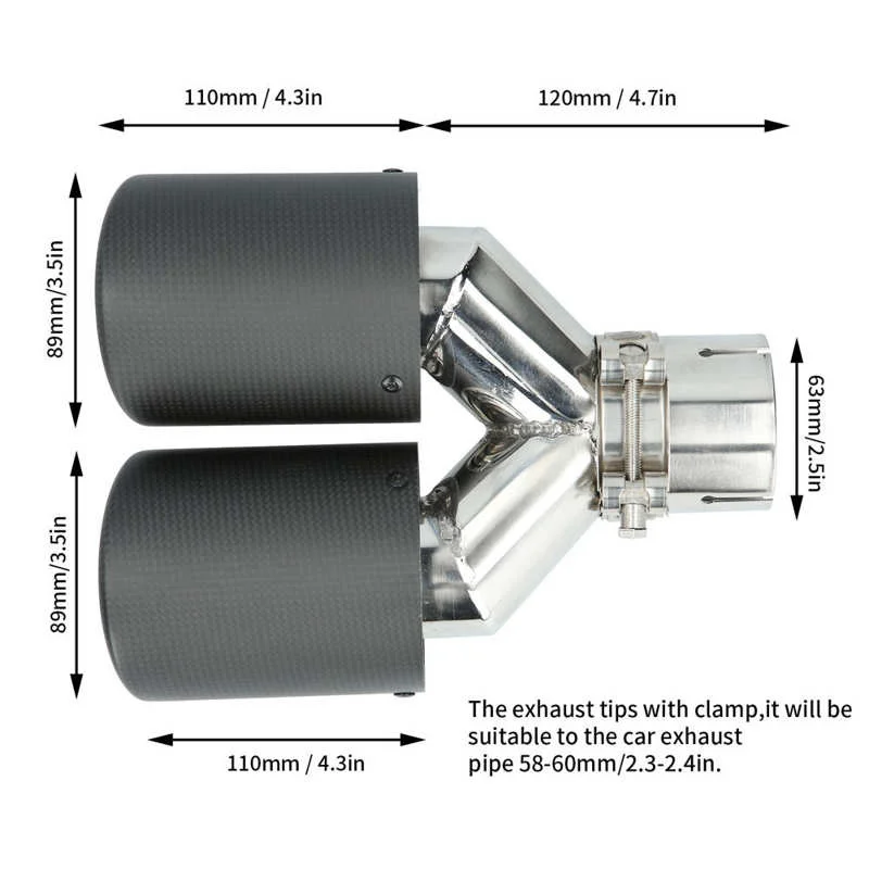 Matte Carbon Fiber Tail Exhaust Pipe Dual Outlet Universal Y Shape ...