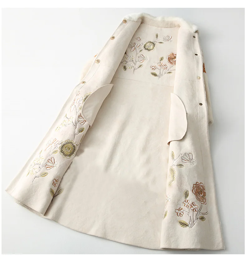 Sheep Shearling Real Fur Coat Winter Jacket Women Mink Fur Collar Wool ...