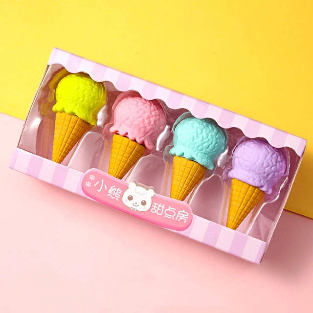 4pcs Yummy Dessert Erasers Set Mini Lollipop Icecream Popsicle Donuts ...