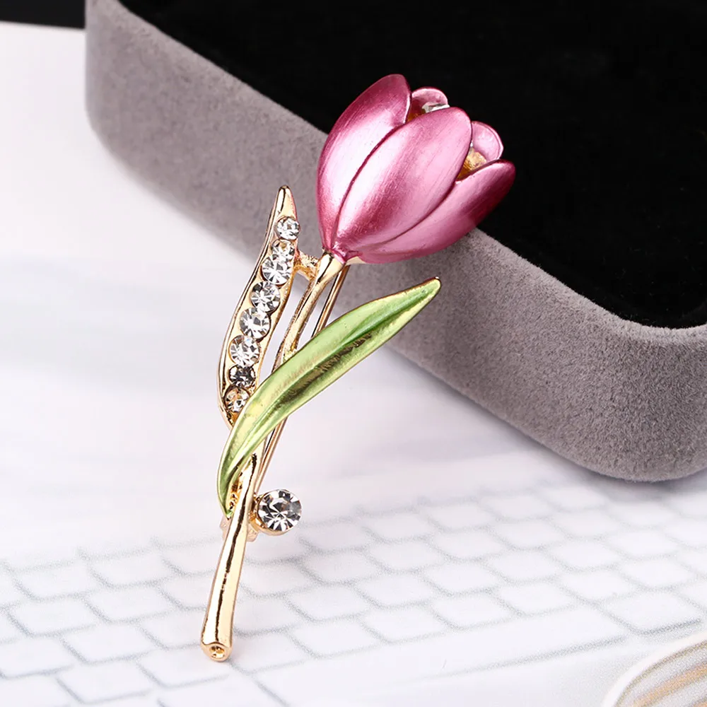 Broche elegante de flor de tulipán para mujer, alfiler de cristal ...