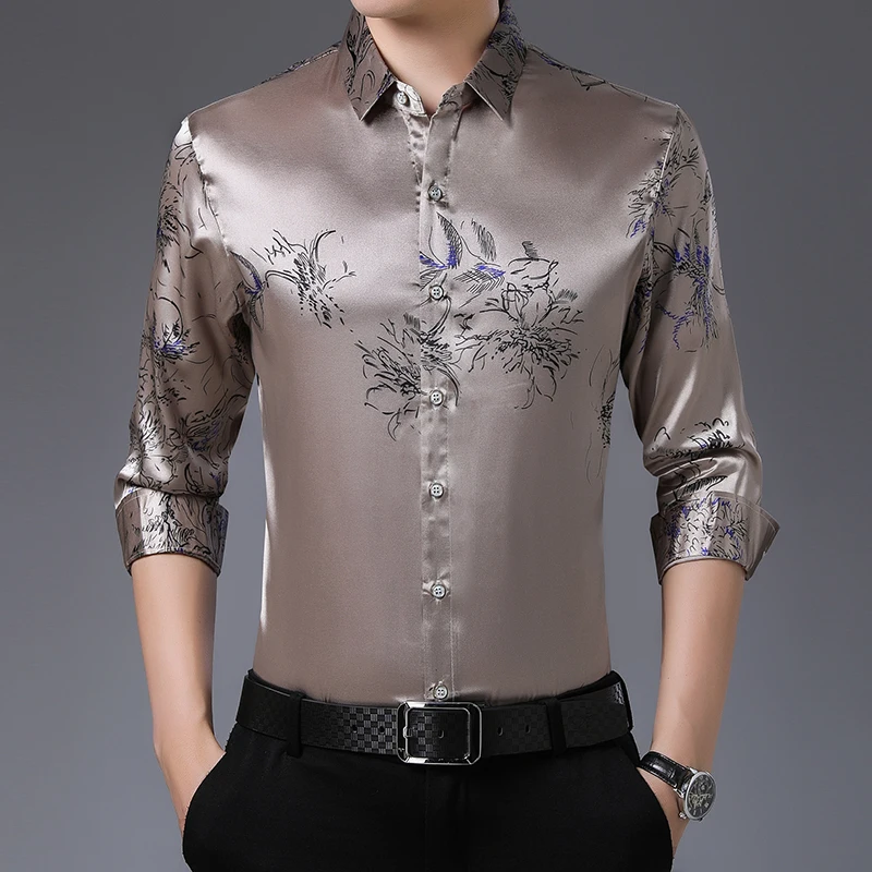 Ropa-de-seda-a-la-moda-para-hombre-camisa-de-seda-con-estampado-Floral ...
