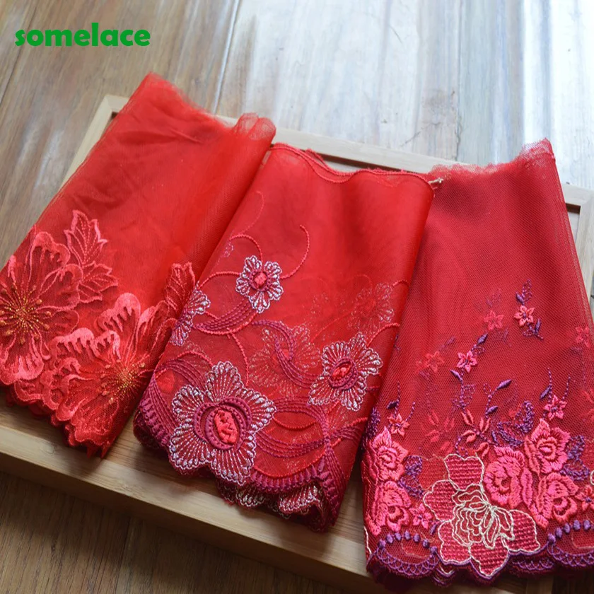 2Yds-lot-16-19cm-Wide-Red-Mesh-Fluorescent-Red-Floral-Pattern ...