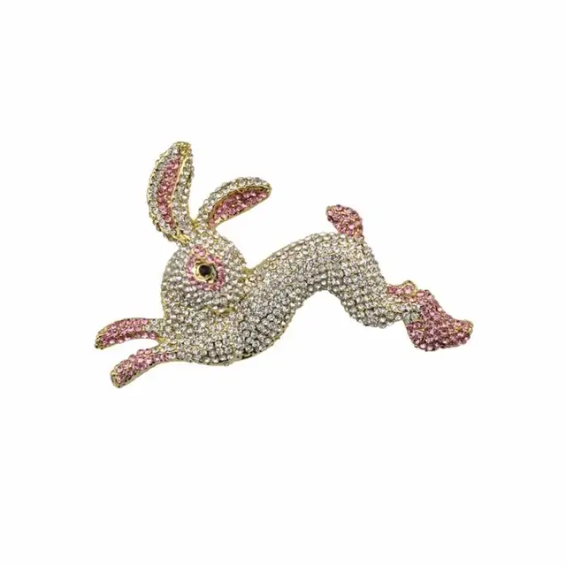 Luxury White Pink Rhinestone Inlay Rabbit Brooch for Women Fashion ...
