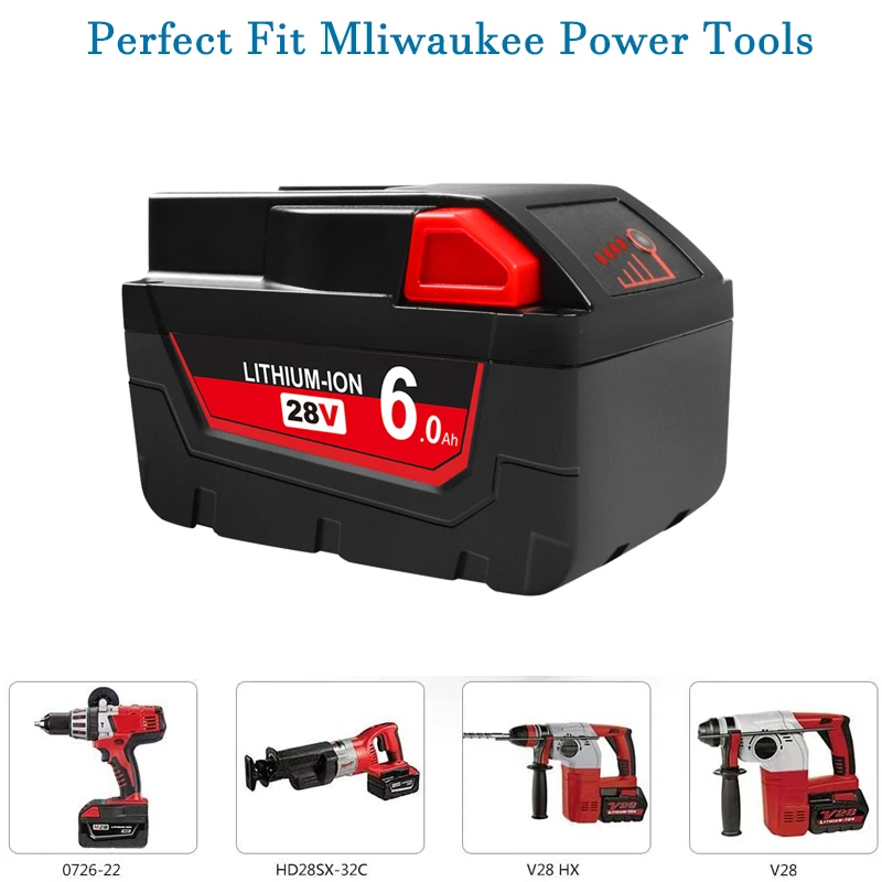 28V 6000mAh Battery For Milwaukee M28 battery Lithium Replacement ...