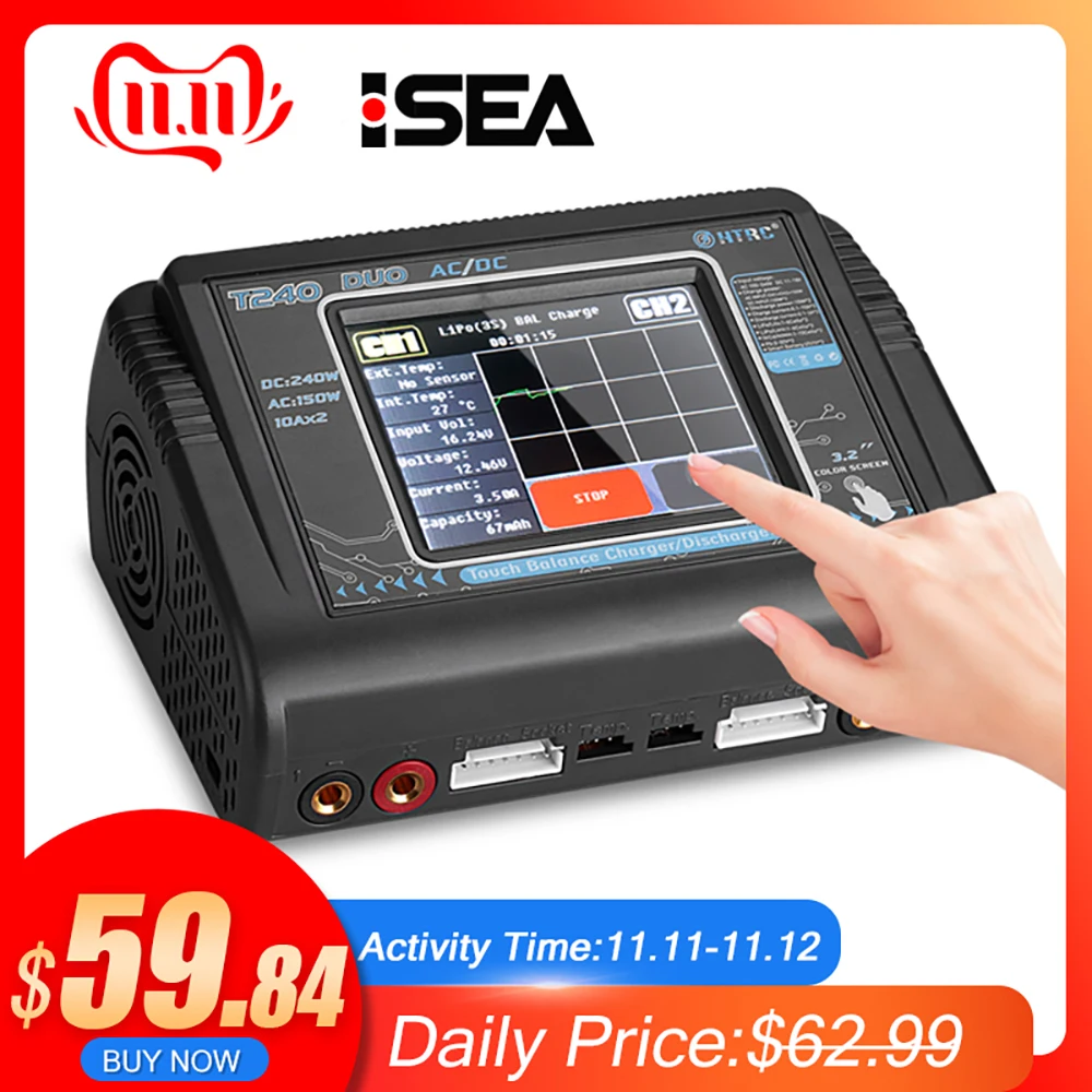 HTRC T240 Duo Battery Charger Discharger AC 150W DC 240W 10A Touch ...