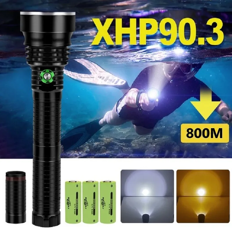 9000lumen-IP8-Powerful-Diving-Flashlight-Waterproof-XHP90-3-Underwater ...