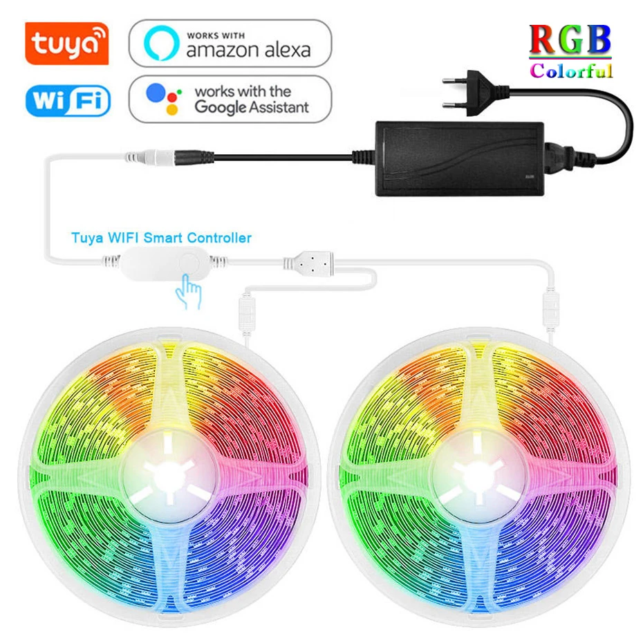 Wifi Remote Controller LED Strip Lights Tuya Smart Life RGB Led Tape 5050 Work with Alexa Google ...