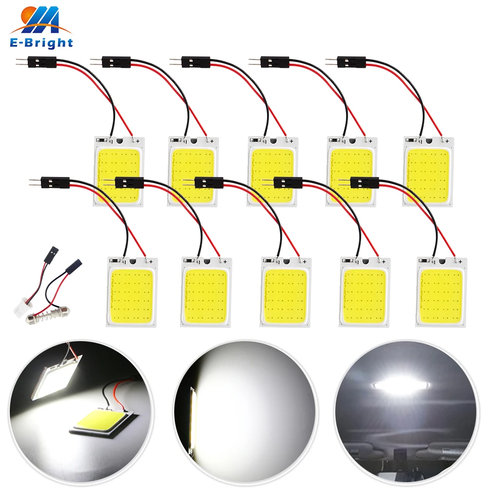 10pcs Led White 24 Smd Car Interior Cob Leds Panel T10 W5w 26-36mm ...