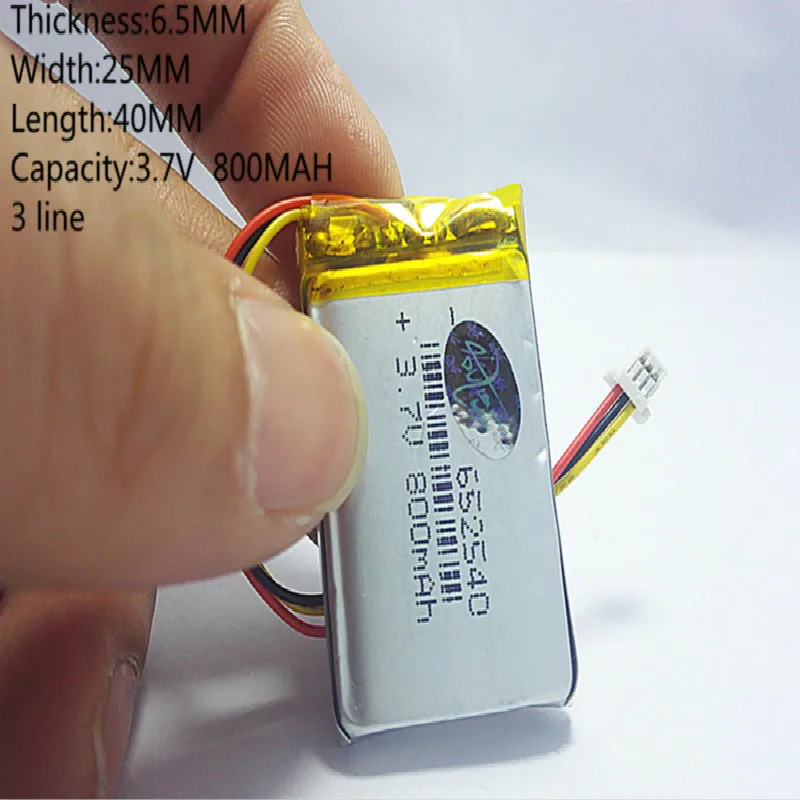 3 Line Small Capacity Rechargeable Li-ion Batteries 3.7v 800mah 652540 ...
